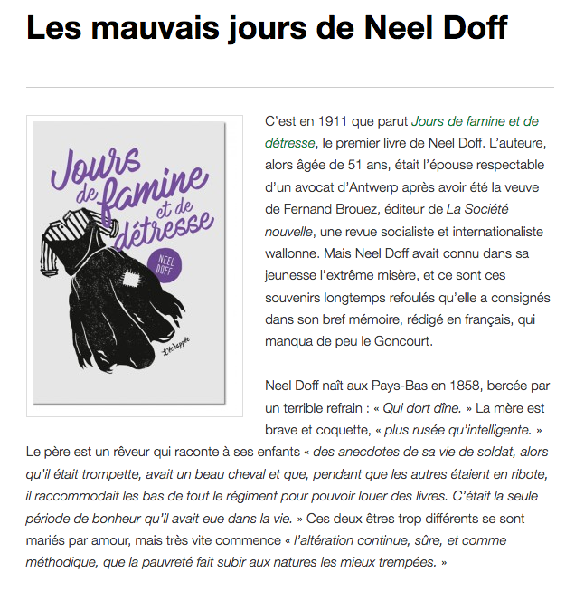 « Les mauvais jours de Neel Doff » | Les Éditions L'échappée